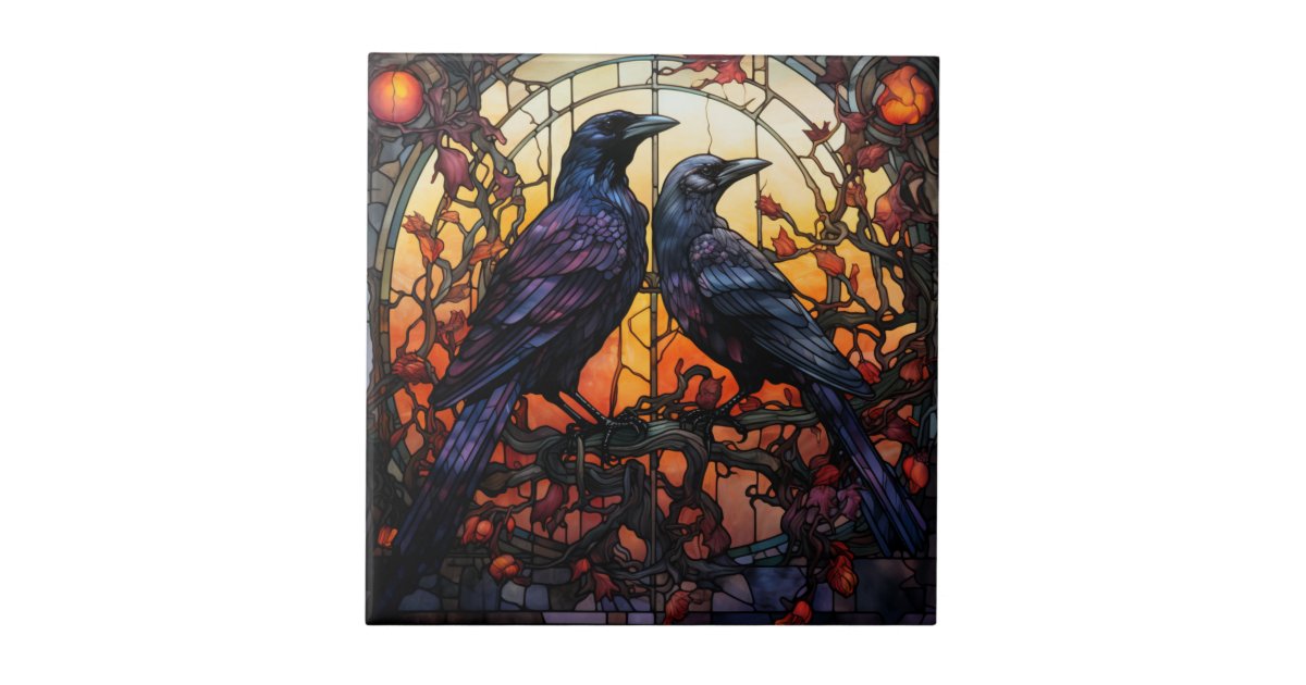 Stained Glass Ravens Ceramic Tile | Zazzle