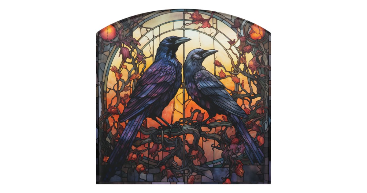 Stained Glass Ravens Door Sign | Zazzle