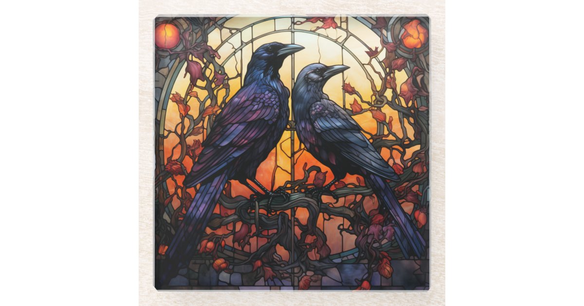 Stained Glass Ravens Glass Coaster | Zazzle