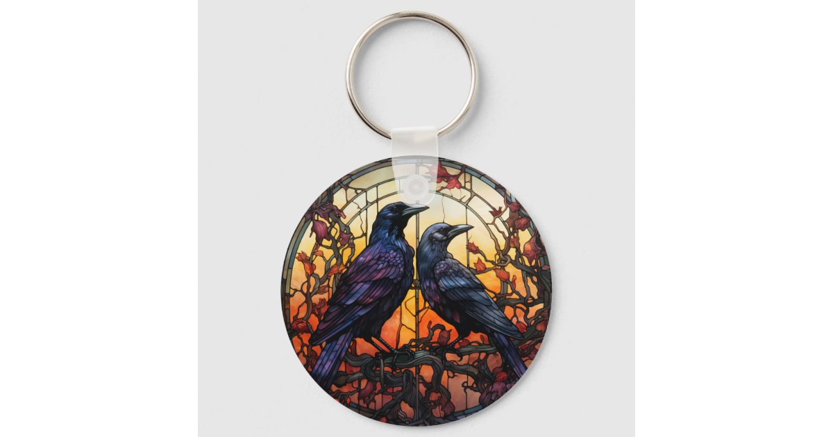 Stained Glass Ravens Keychain | Zazzle