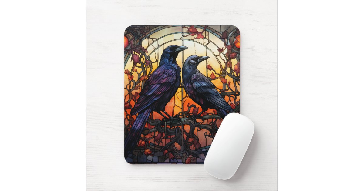 Stained Glass Ravens Mouse Pad | Zazzle