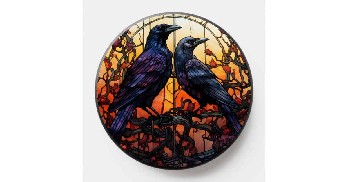 Stained Glass Ravens PopSocket | Zazzle