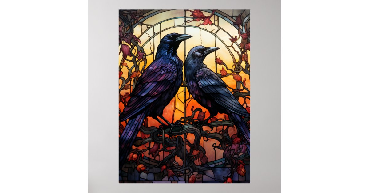 Stained Glass Ravens Poster | Zazzle