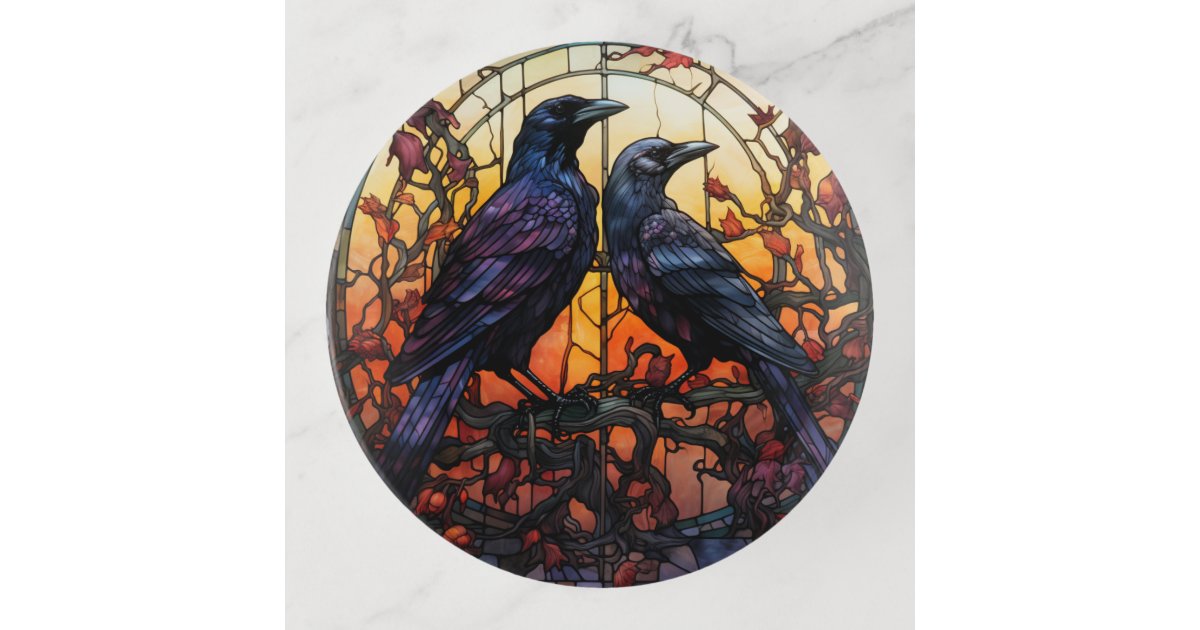 Stained Glass Ravens Trinket Tray | Zazzle