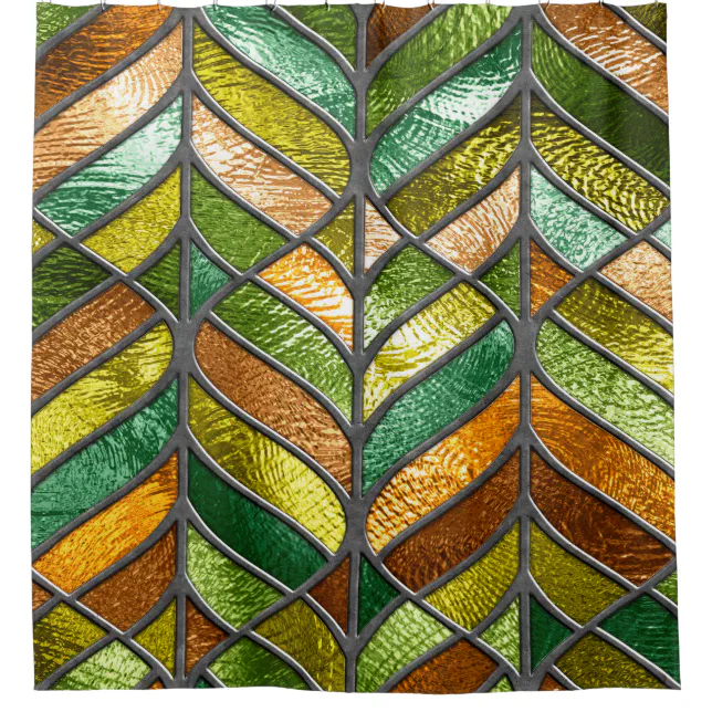 Stained glass seamless texture with leaf pattern, shower curtain | Zazzle