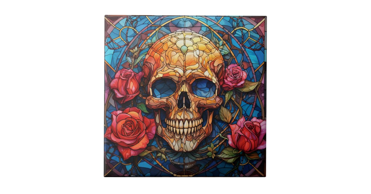 Stained Glass Skeleton Design Ceramic Tile | Zazzle