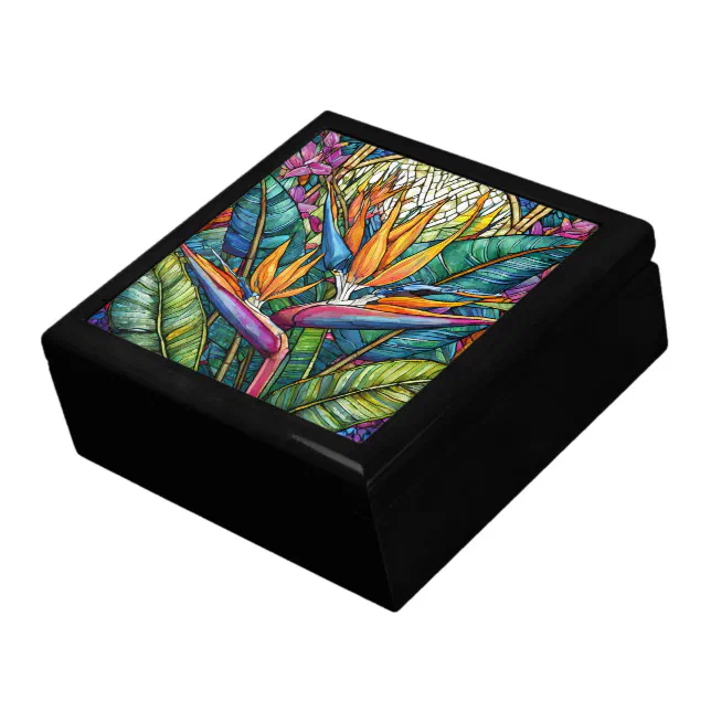 Stained glass style bird of paradise gift box | Zazzle