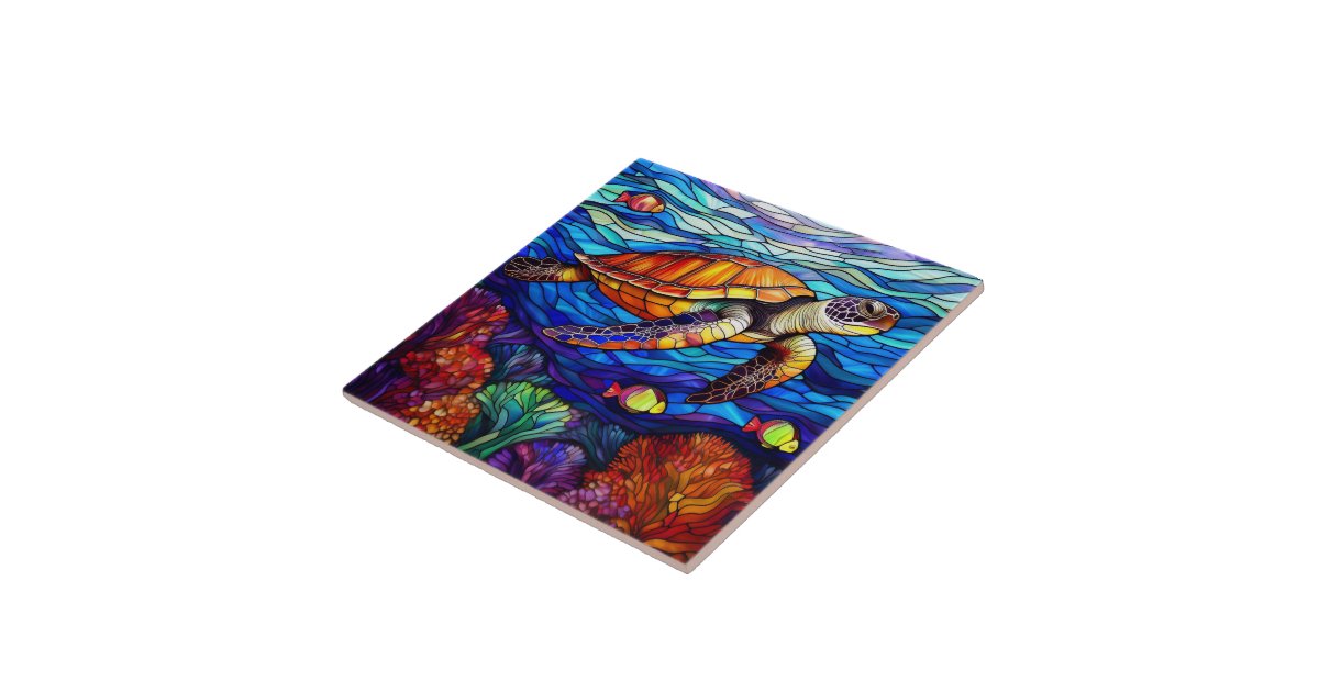 Stained Glass Style Hawaiian Sea Turtle Honu Art Ceramic Tile Zazzle