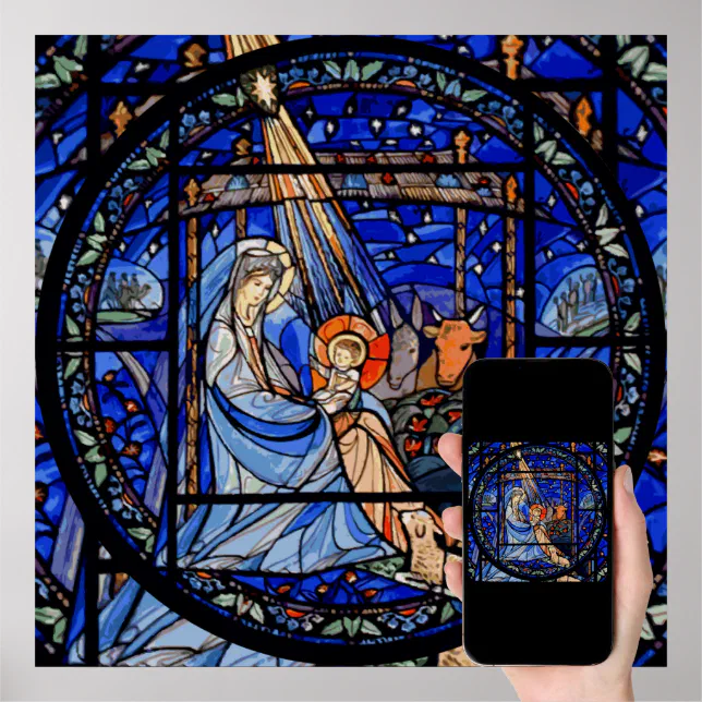 Stained Glass Style Nativity Poster | Zazzle
