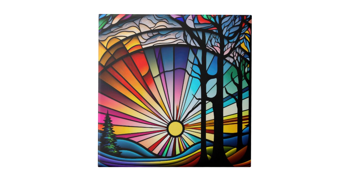 Stained Glass Sunset Ceramic Tile | Zazzle