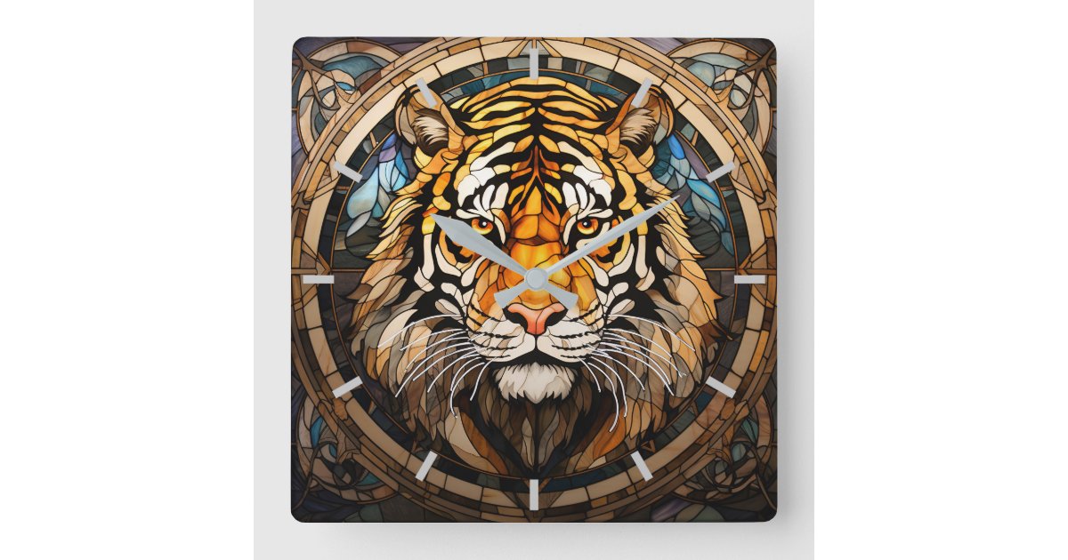 Stained Glass Tiger Wall Clock | Zazzle