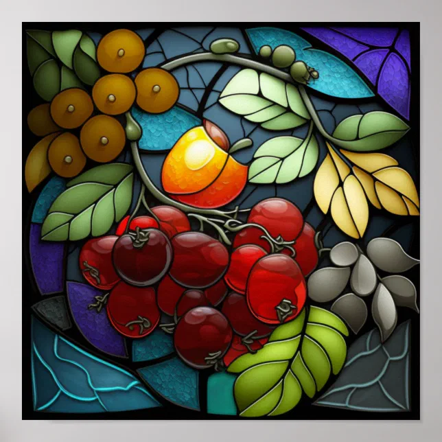 Stained Glass variety fruits Poster | Zazzle