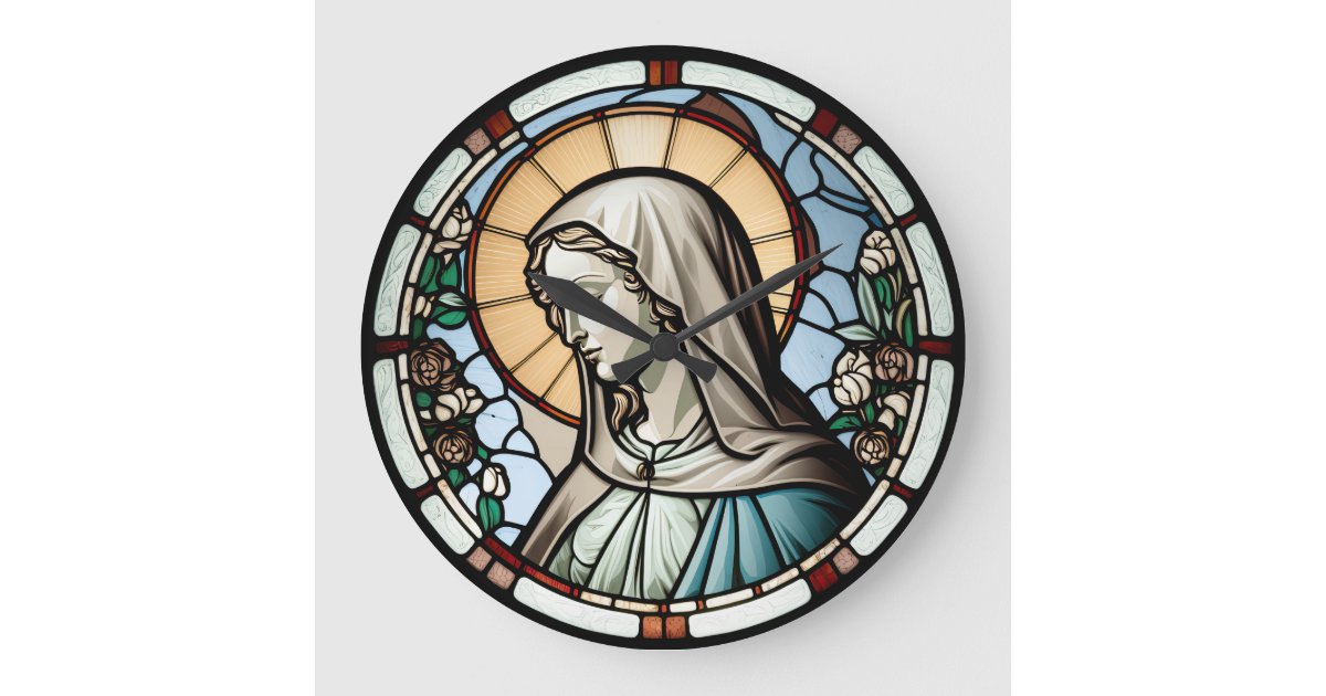 Stained Glass Virgin Mary Design Clock | Zazzle