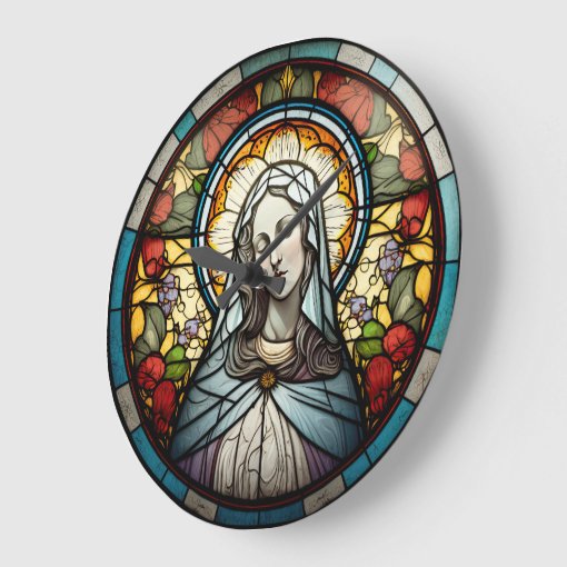 Stained Glass Virgin Mary Design Clock | Zazzle