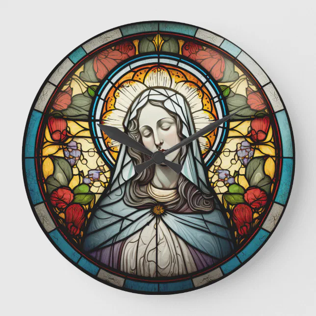 Stained Glass Virgin Mary Design Clock | Zazzle