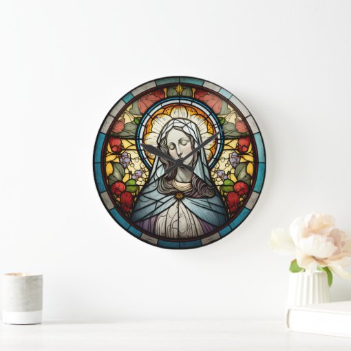 Stained Glass Virgin Mary Design Clock | Zazzle