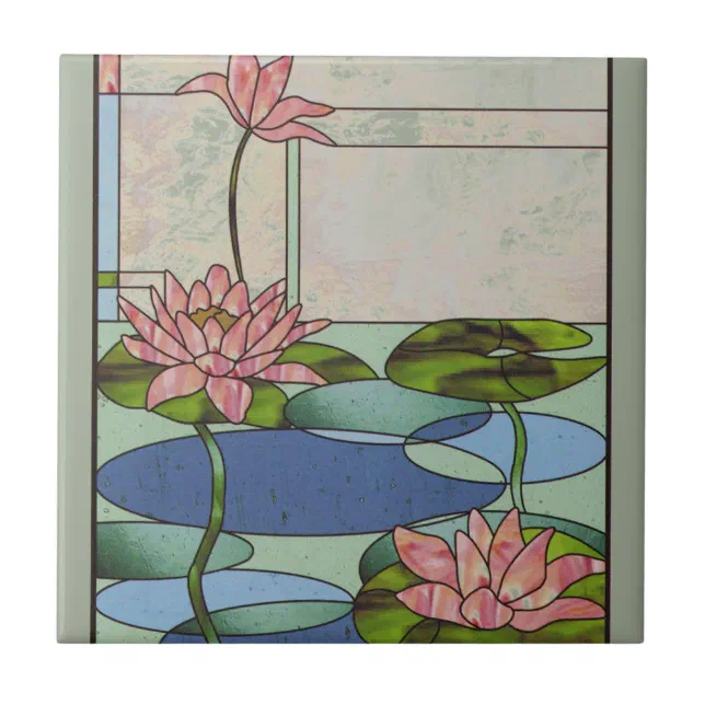 Stained glass water lilies ceramic tile | Zazzle