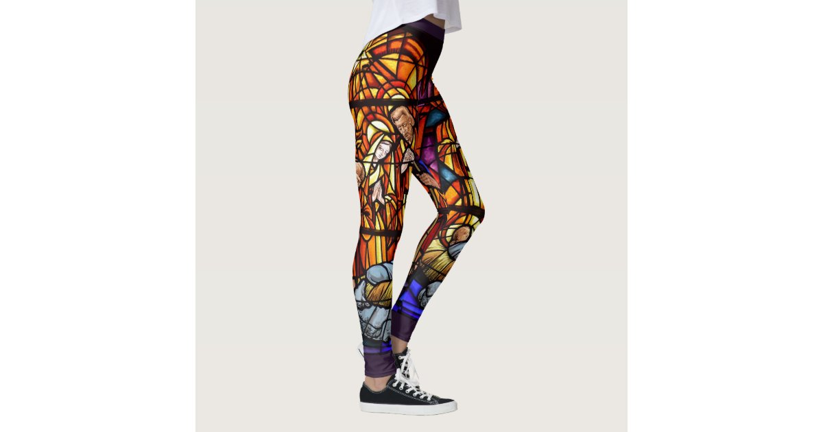 Stained Glass Window Christmas Wow Leggings | Zazzle