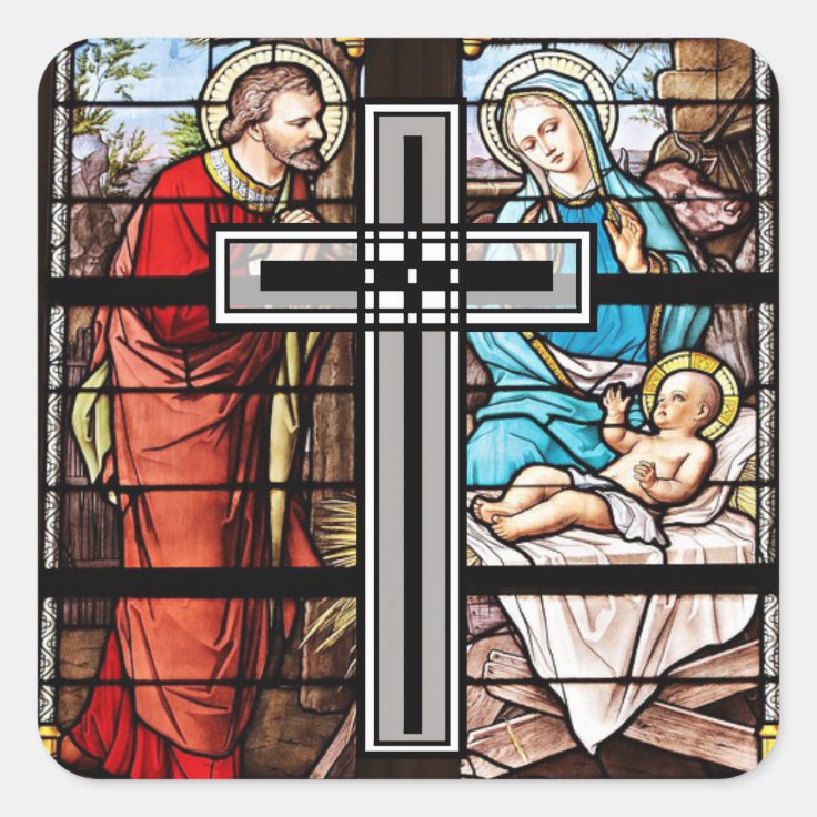 Stained glass window church scene Jesus Stickers | Zazzle
