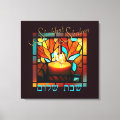 Stained Glass Window Hebrew Shabbat Shalom Candle Canvas Print | Zazzle