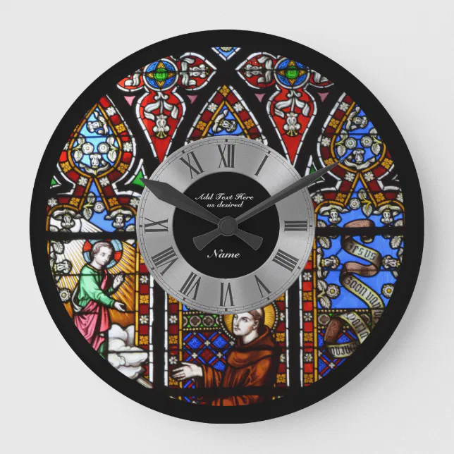 Stained Glass Window Personalized Roman Numerals Large Clock | Zazzle