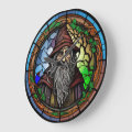 Stained Glass Wizard Design Large Clock | Zazzle