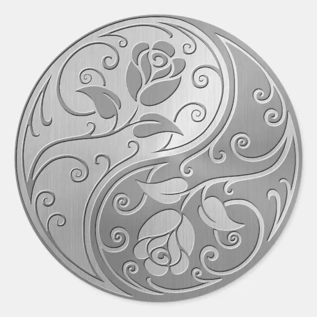 Stainless Steel Yin Yang Roses Classic Round Sticker | Zazzle