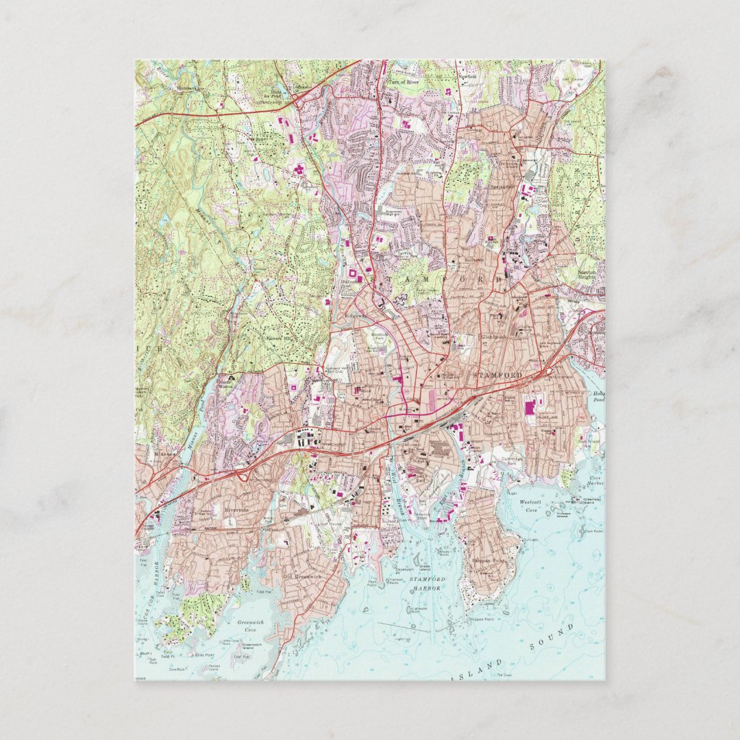 Stamford Connecticut Map (1987) Postcard | Zazzle