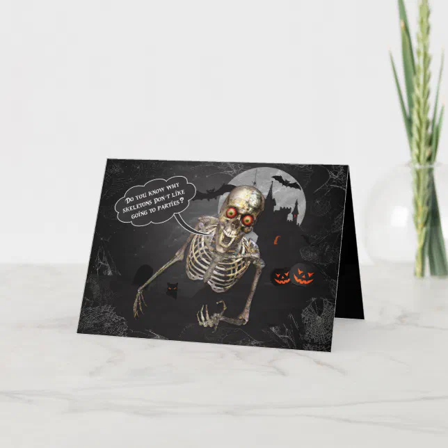 Stand Up Comedian Skeleton Joke Halloween Card | Zazzle