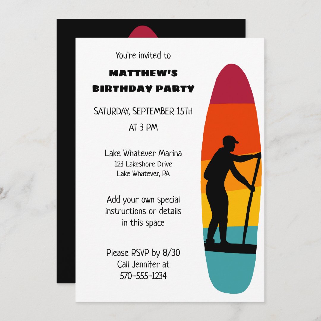 Stand Up Paddle Board SUP Custom Party Invitation | Zazzle