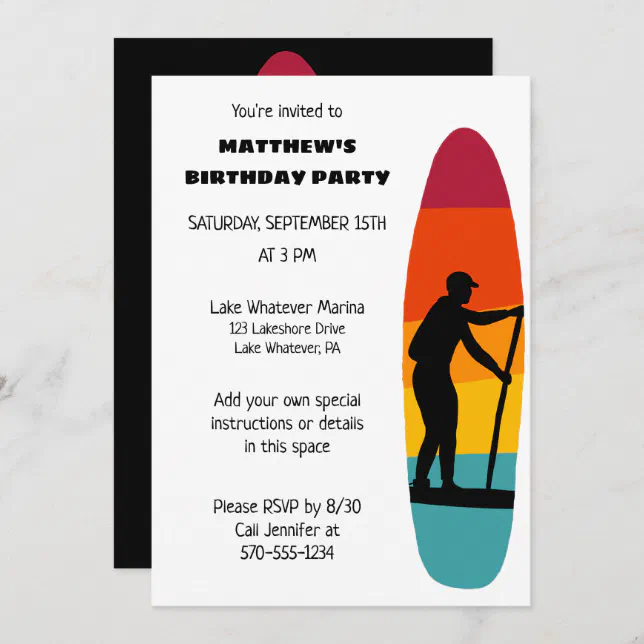 Stand Up Paddle Board SUP Custom Party Invitation | Zazzle