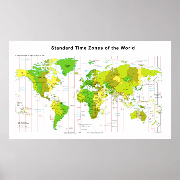 Standard Time Zones World Map 2013 Poster | Zazzle