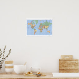 Standard World Map, Printed Map Poster | Zazzle