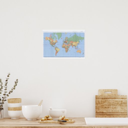 Standard World Map, Printed Map Poster | Zazzle