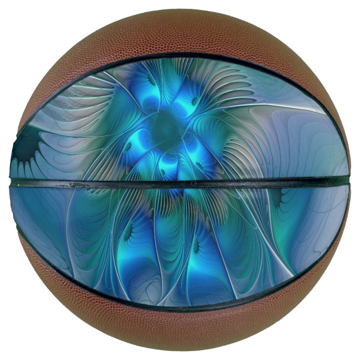 Standing Ovations, Abstract Blue Turquoise Fractal Basketball | Zazzle