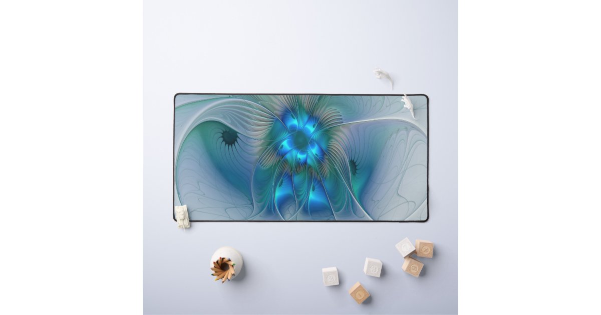 Standing Ovations, Abstract Blue Turquoise Fractal Desk Mat | Zazzle