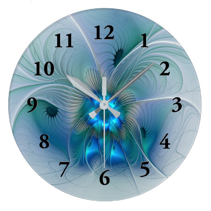 Standing Ovations, Abstract Blue Turquoise Fractal Large Clock | Zazzle