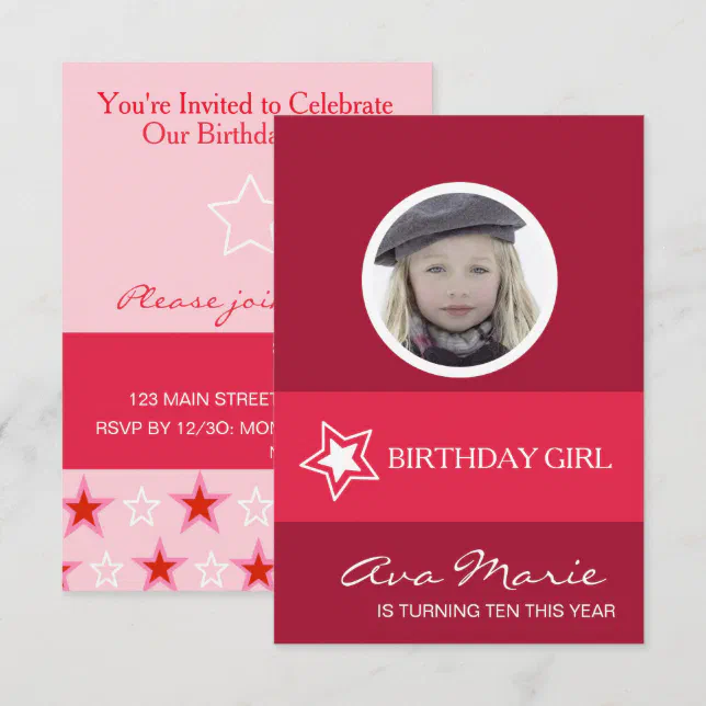 Star Birthday Girl Photo Invitation | Zazzle