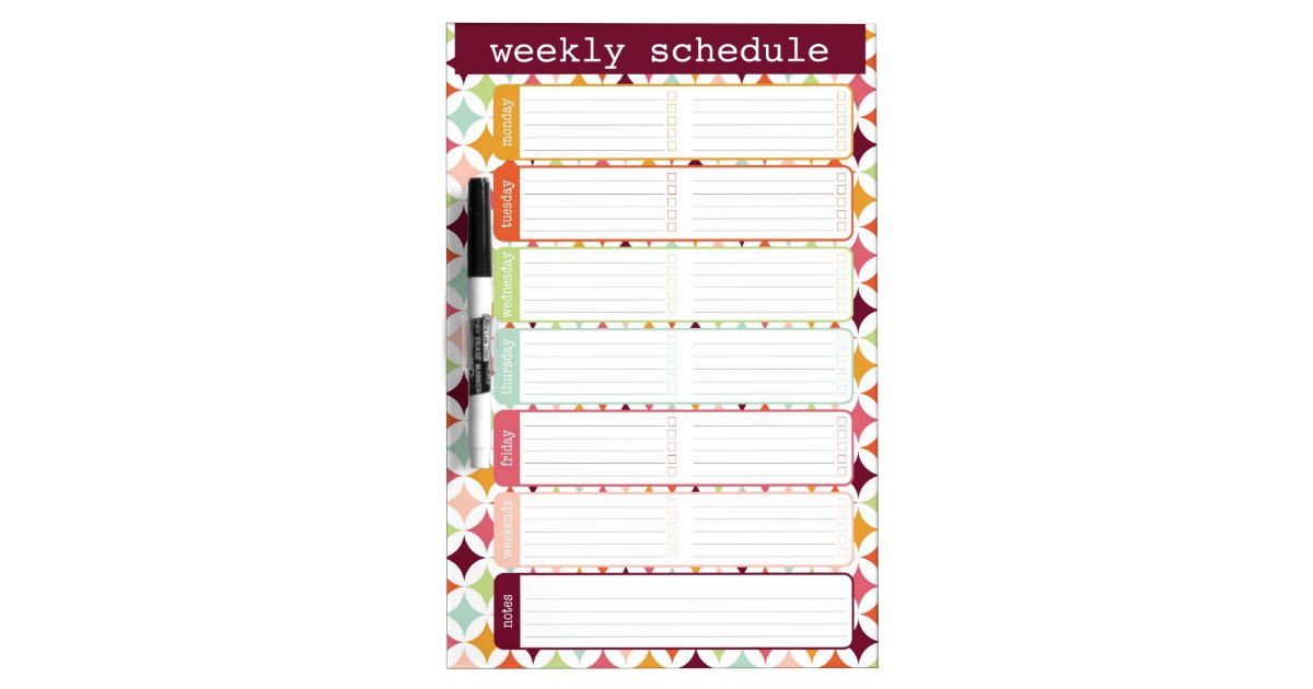 Star Burst Weekly Schedule Dry Erase Board | Zazzle