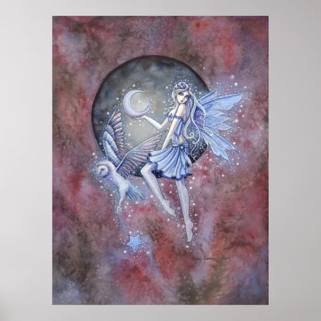 Star Collector Fairy and Owl Fantasy Art Poster | Zazzle