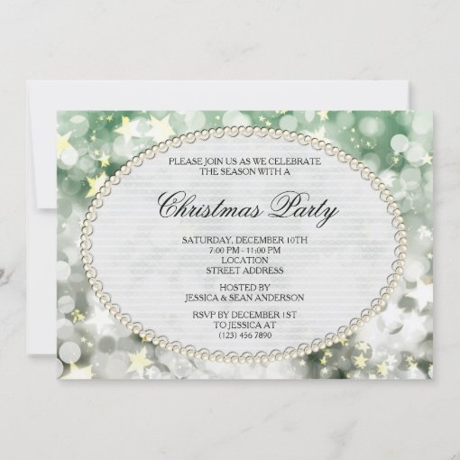 Star Decorated & Golden Swirls Christmas Party Invitation | Zazzle