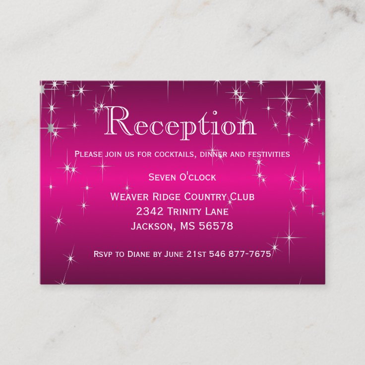 Star Lights in Metallic Hot Pink - Reception Enclosure Card | Zazzle