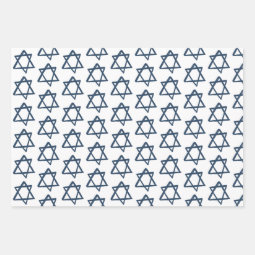 Star of David Brush Bar Bat Mitzvah Jewish Blue Wrapping Paper Sheets ...