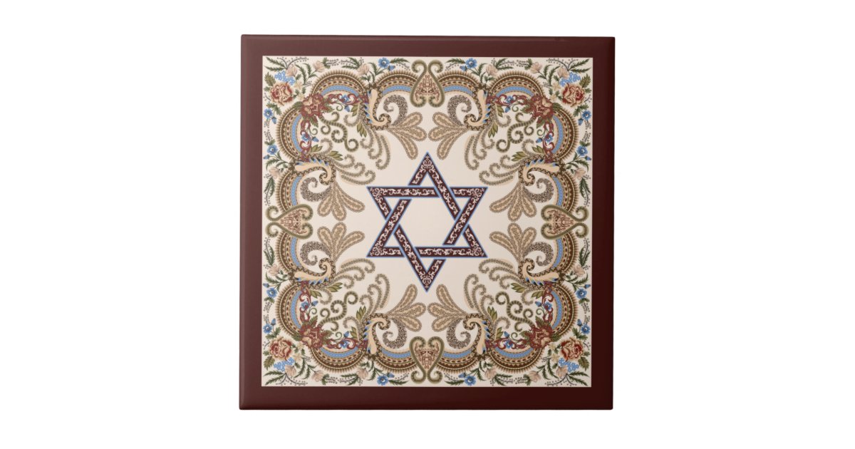 Star of David Elegant Vintage Damask Jewish Art Ceramic Tile | Zazzle