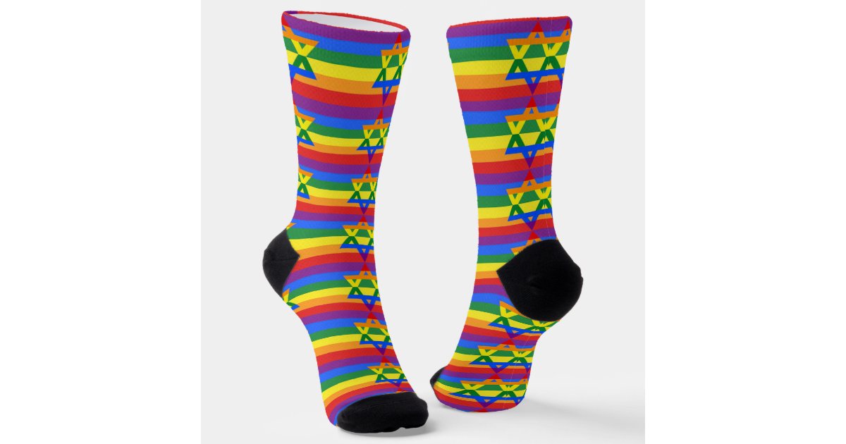 Star of David Jewish Rainbow LGBTQIA+ Gay Pride Socks | Zazzle