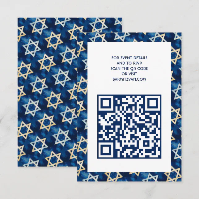 Star of David Watercolor QR Code Bar Bat Mitzvah Enclosure Card | Zazzle