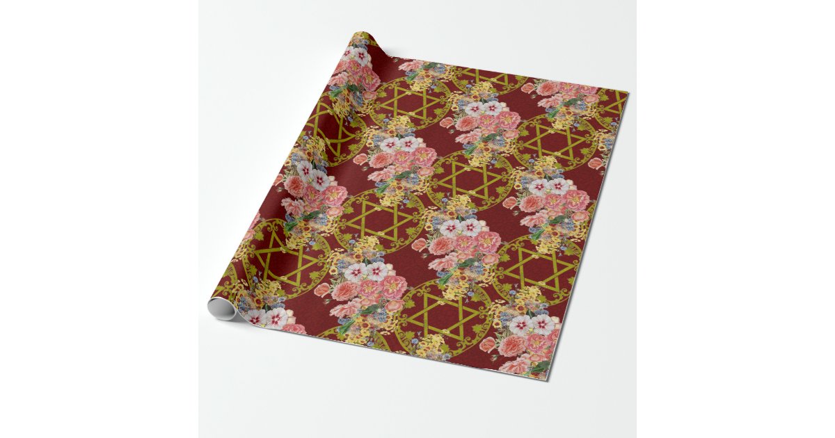 Star of David with Floral Spray Wrapping Paper | Zazzle