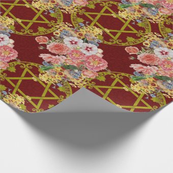 Star of David with Floral Spray Wrapping Paper | Zazzle