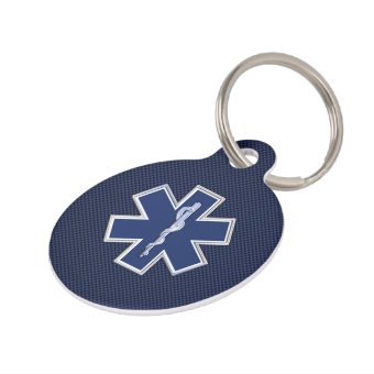 Star of Life Paramedic EMS on Blue Carbon Fiber Pet ID Tag | Zazzle