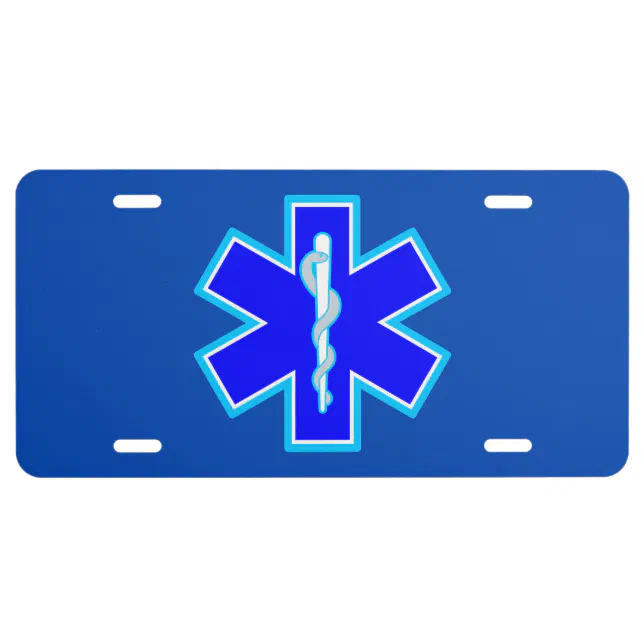 Star of Life Paramedic Symbol EMS Blue License Plate | Zazzle